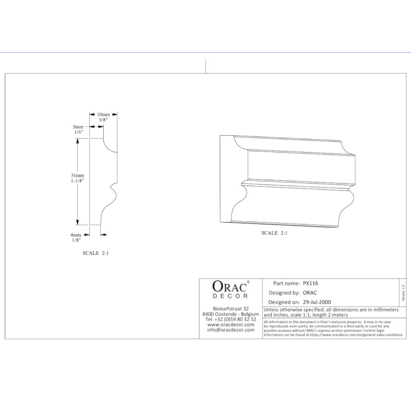 Cimaise murale - moulure décorative Duropolymer® - Orac Decor - PX116