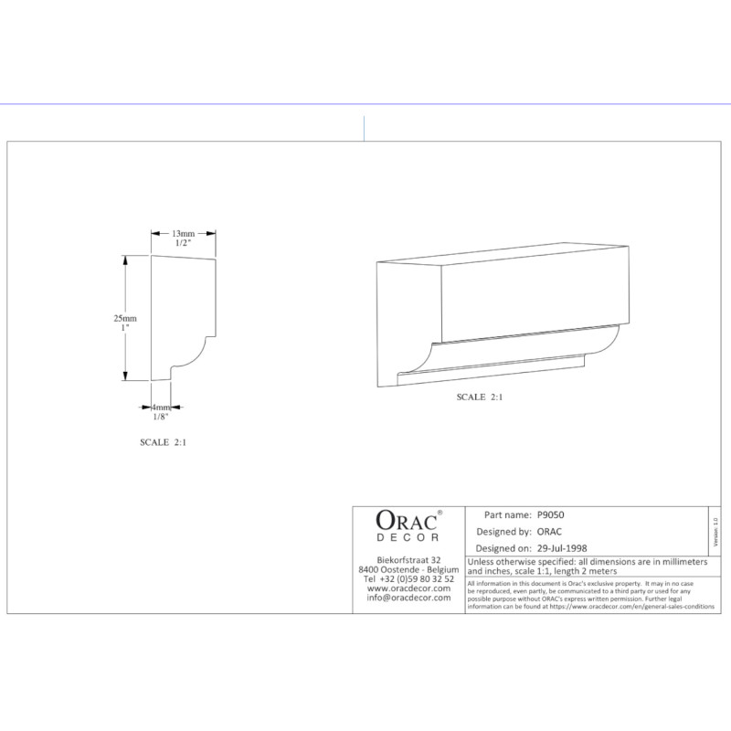 Cimaise murale - moulure décorative Purotouch® - Orac Decor - P9050